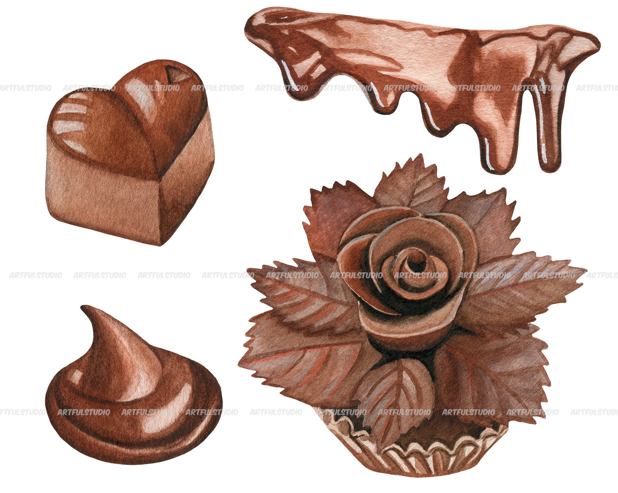 Watercolor Chocolate Clipart-dessert PNG Clip Art-chocolate Streaks and ...