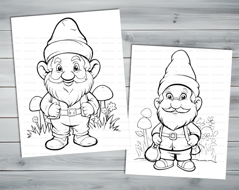 Garden Gnome PDF Coloring Book Printable Colouring Pages for Kids Cute ...