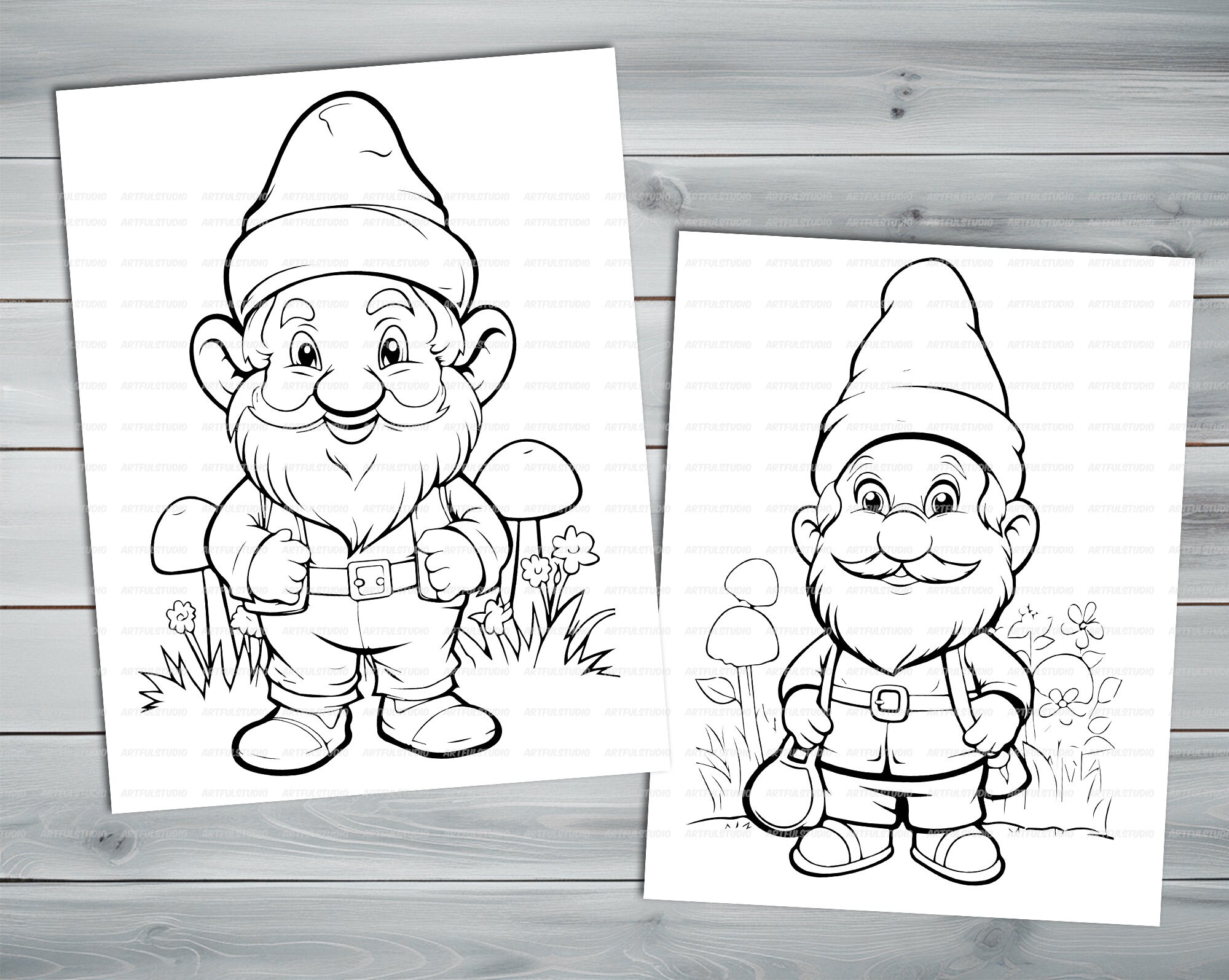 Garden Gnome PDF Coloring Book Printable Colouring Pages for Kids Cute ...