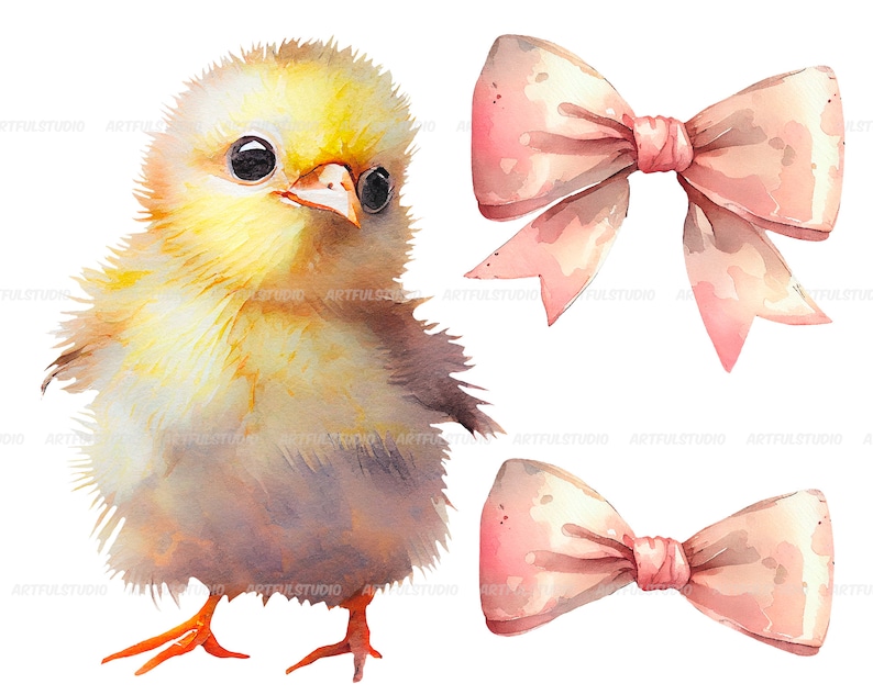 Watercolor Cute Baby Chickens Clipart-realistic Chicks With Flower-baby ...