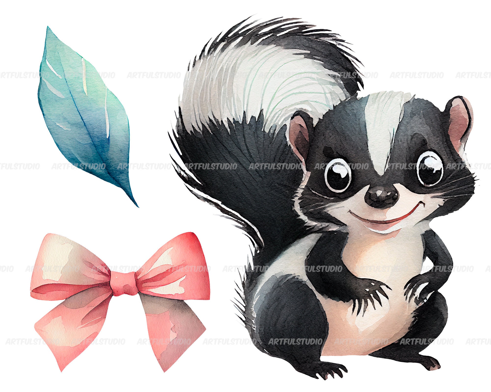 Watercolor Cute Baby Skunks Clipart-realistic Skunk With Flower-baby ...
