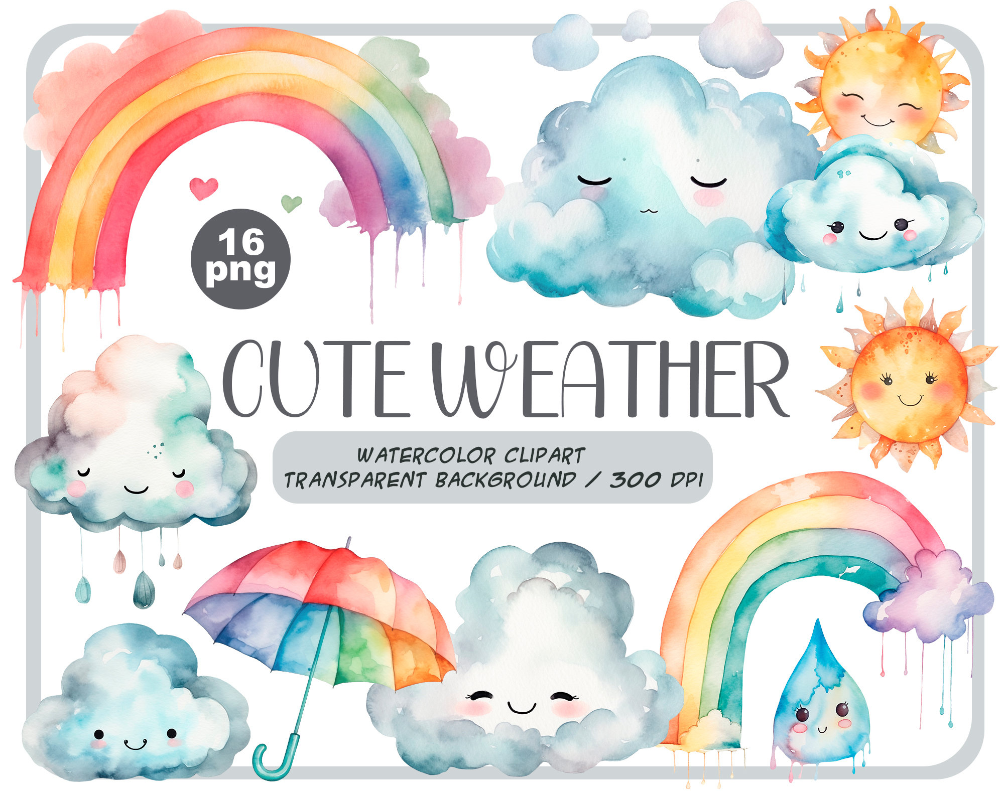 Watercolor Cute Weather Clipart - Happy Rainbow Baby Shower -baby ...