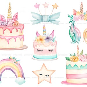 Watercolor Unicorn Party Clipart - Cute Cartoon Horses Decor - Baby ...