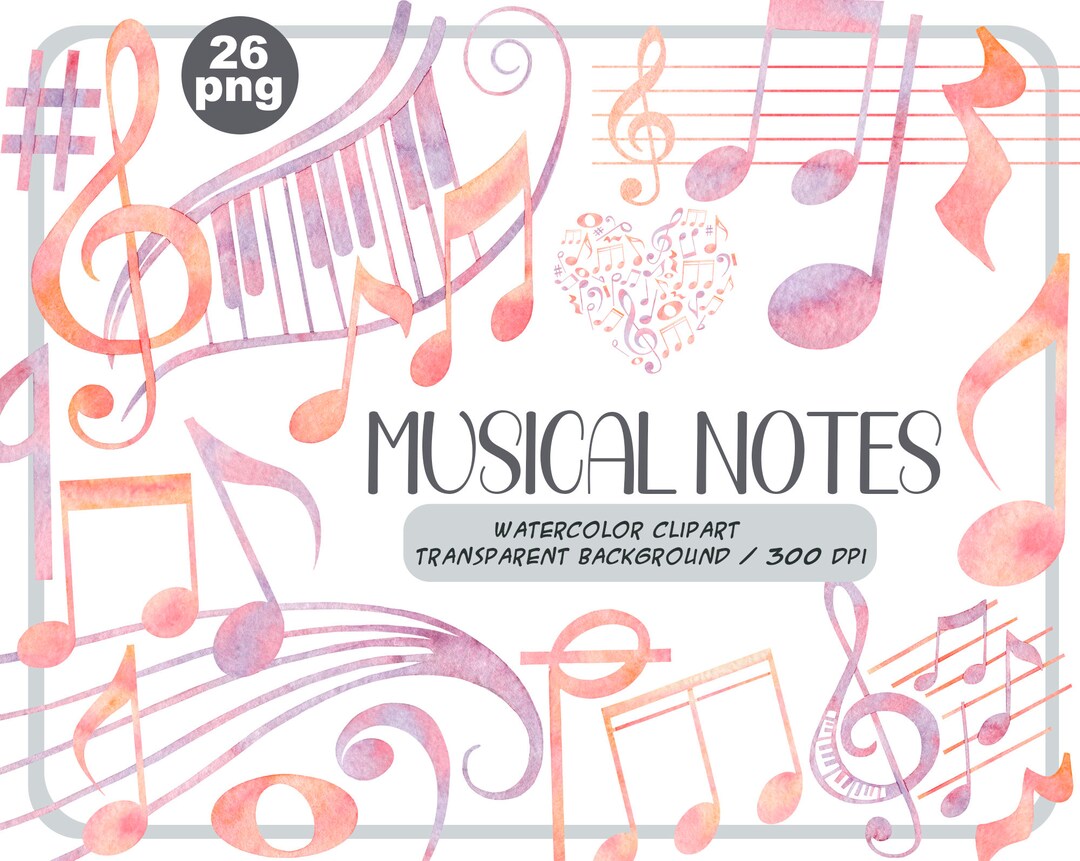 Watercolor Musical Notes Clipart - Musical Key Png - Musical Notation ...