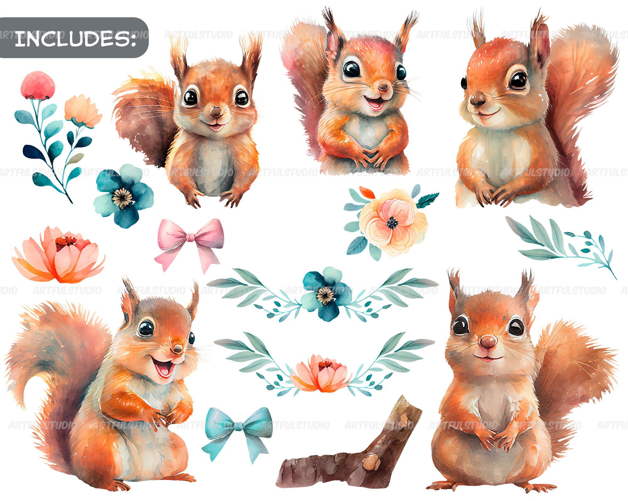 Watercolor Cute Baby Squirrels Clipart-realistic Squirrel With - Etsy