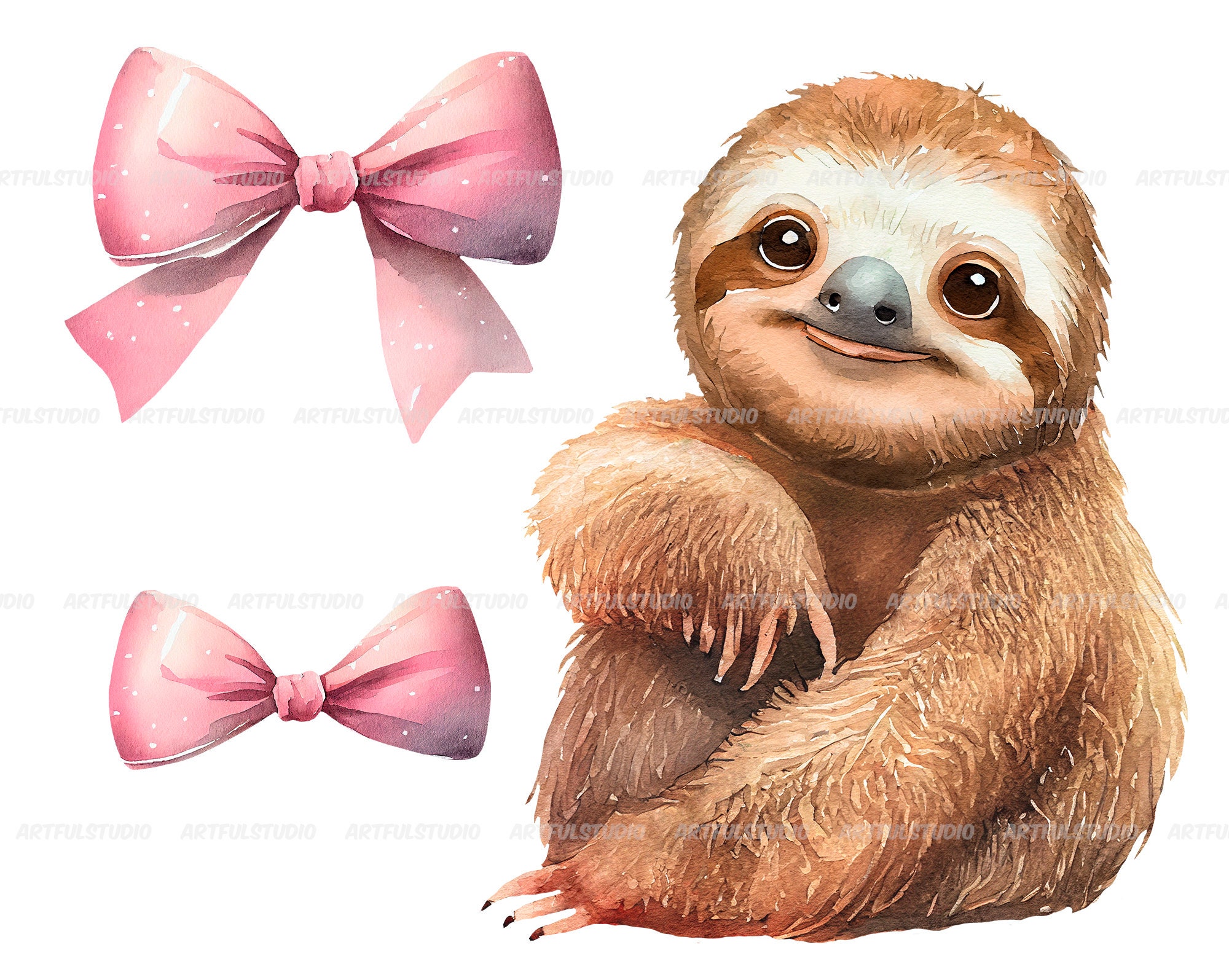 Watercolor Cute Baby Sloths Clipart-realistic Sloth With - Etsy