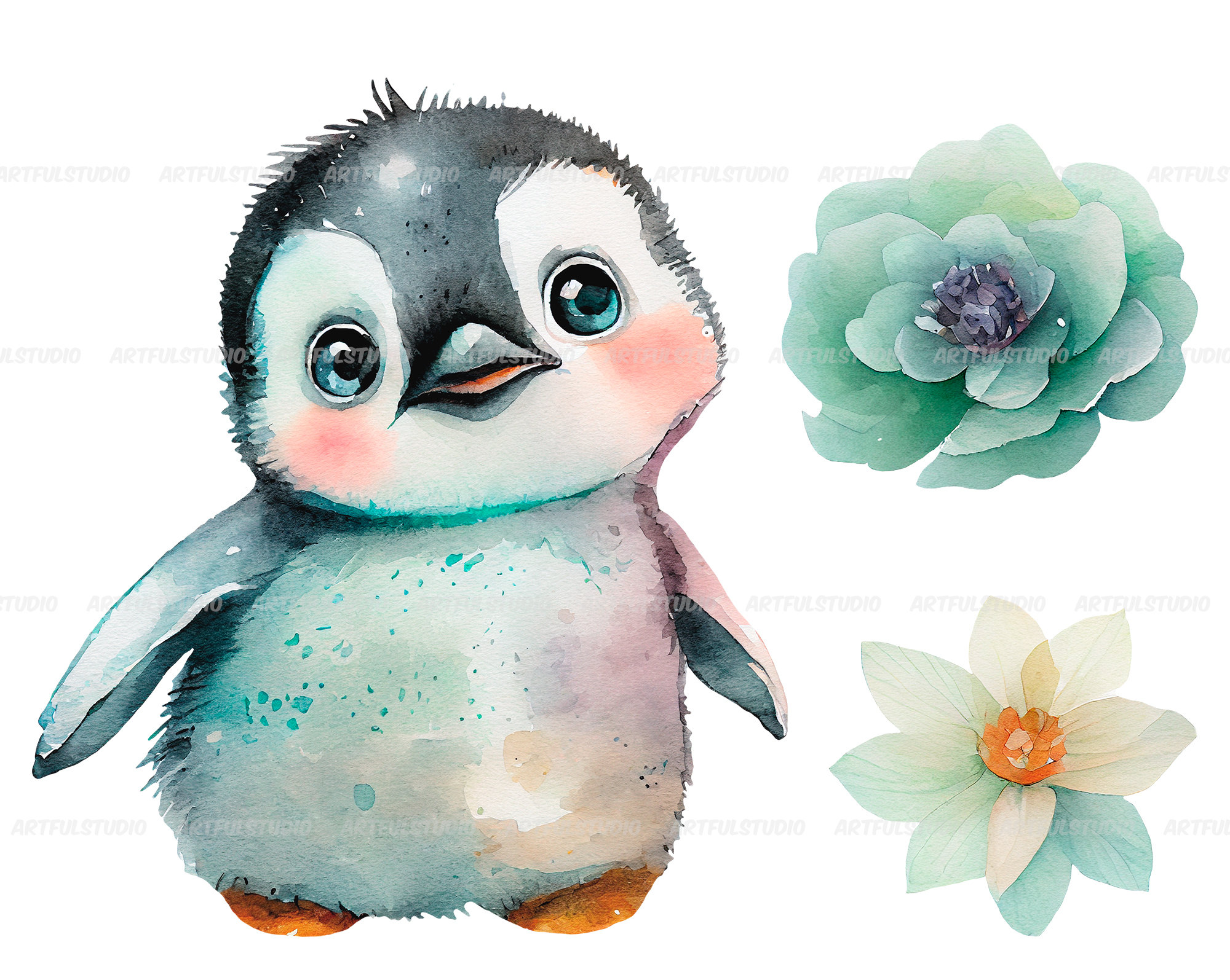 Watercolor Cute Baby Penguins Clipart-realistic Penguin With - Etsy