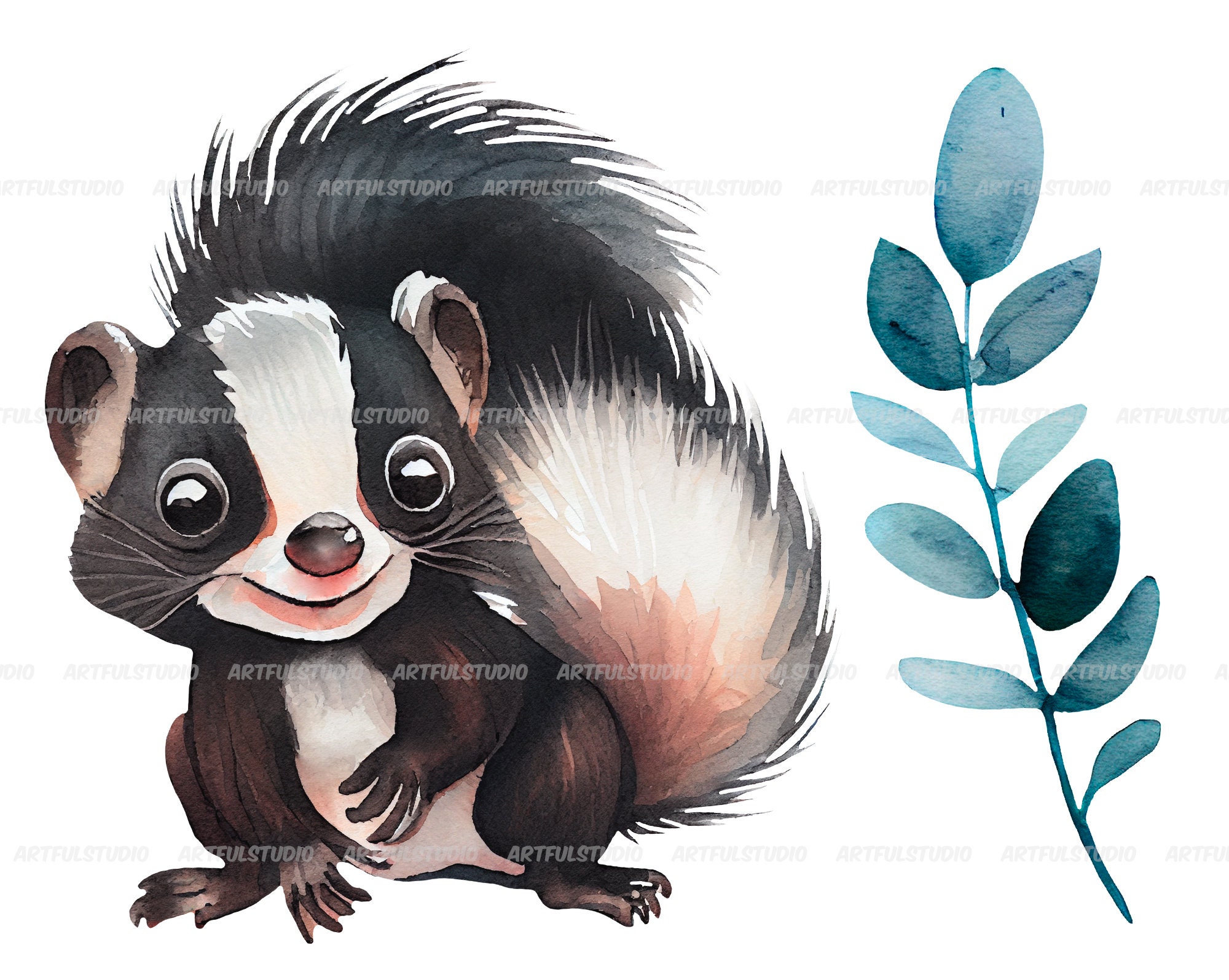 Watercolor Cute Baby Skunks Clipart-realistic Skunk With Flower-baby ...
