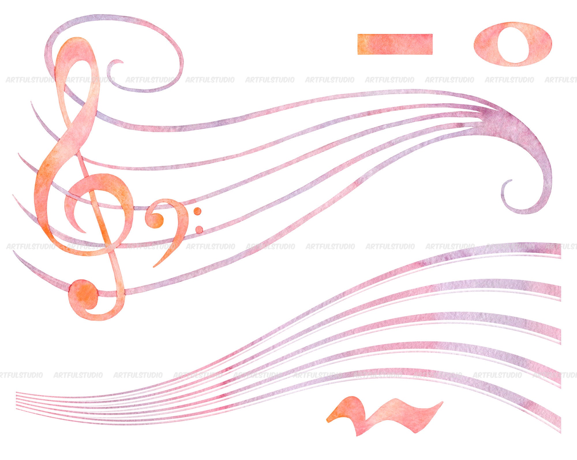 Watercolor Musical Notes Clipart: Pastel Melody Illustrations (PNG ...