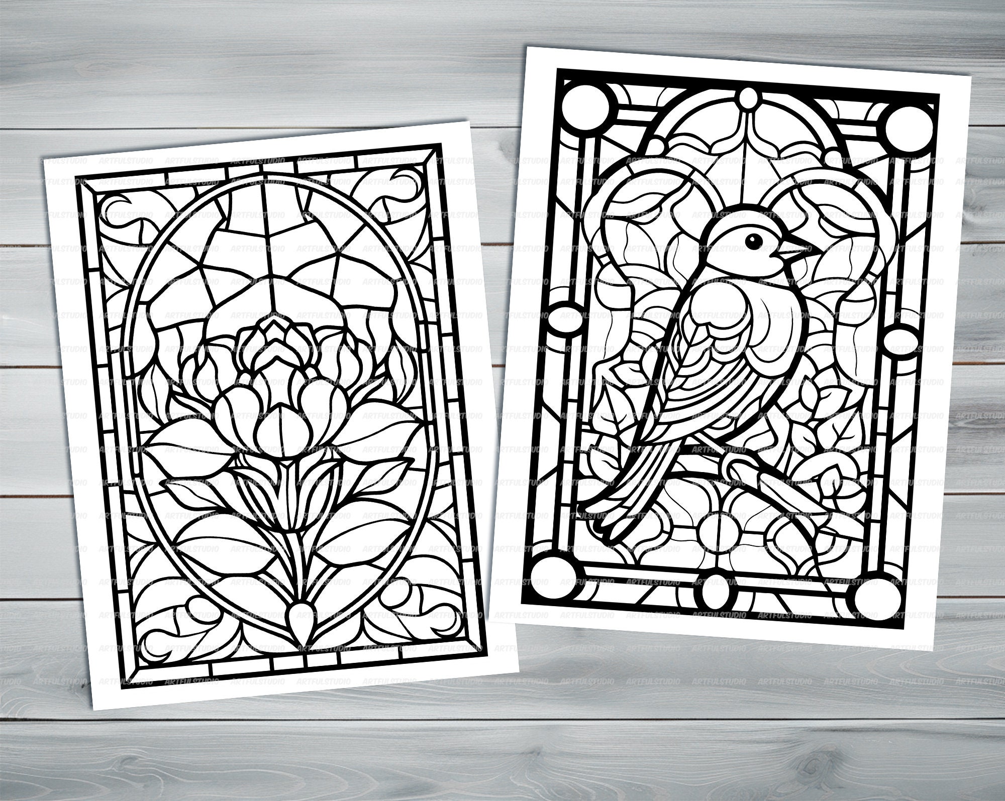 Stained Glass PDF Coloring Book Printable Colouring Pages for Adults ...