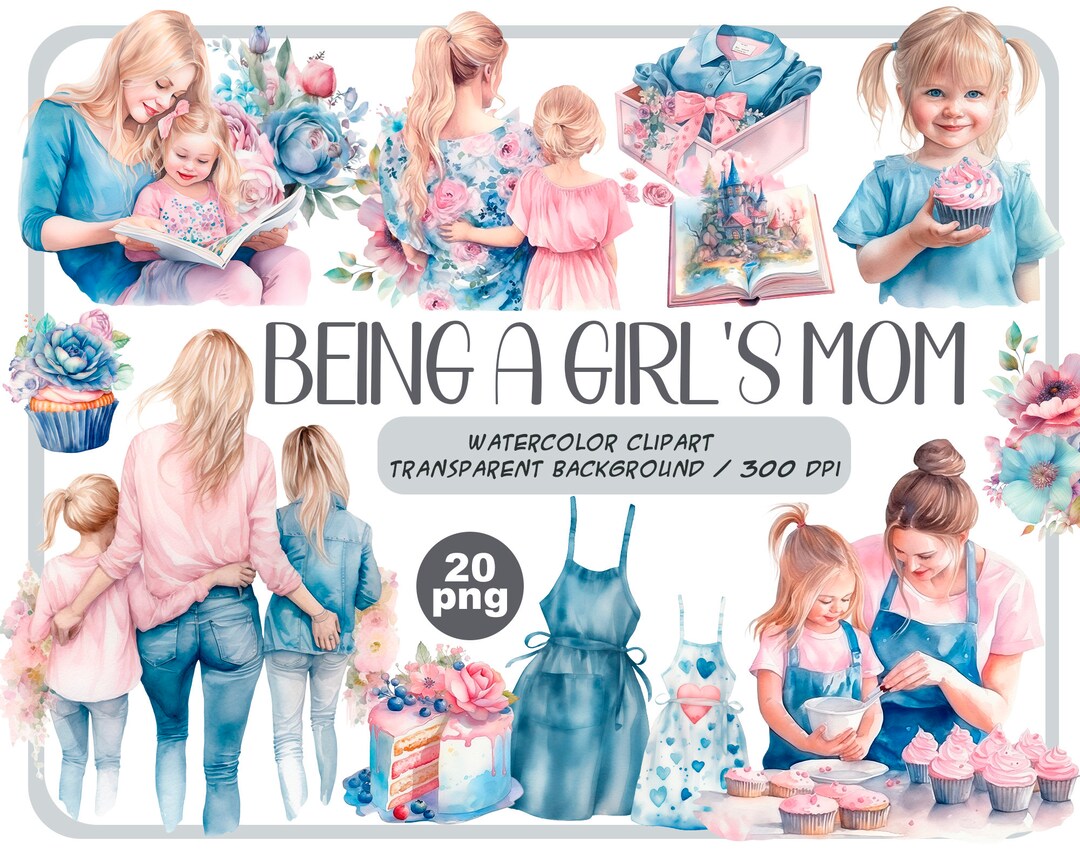 Watercolor Maternity Clipart - Being a Girl's Mom - Mom and Daughter ...