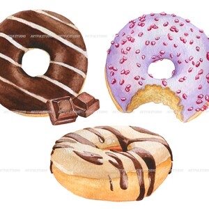 Donut Watercolor Clipart -pastel Donuts-sweet Bakery Food-doughnut ...