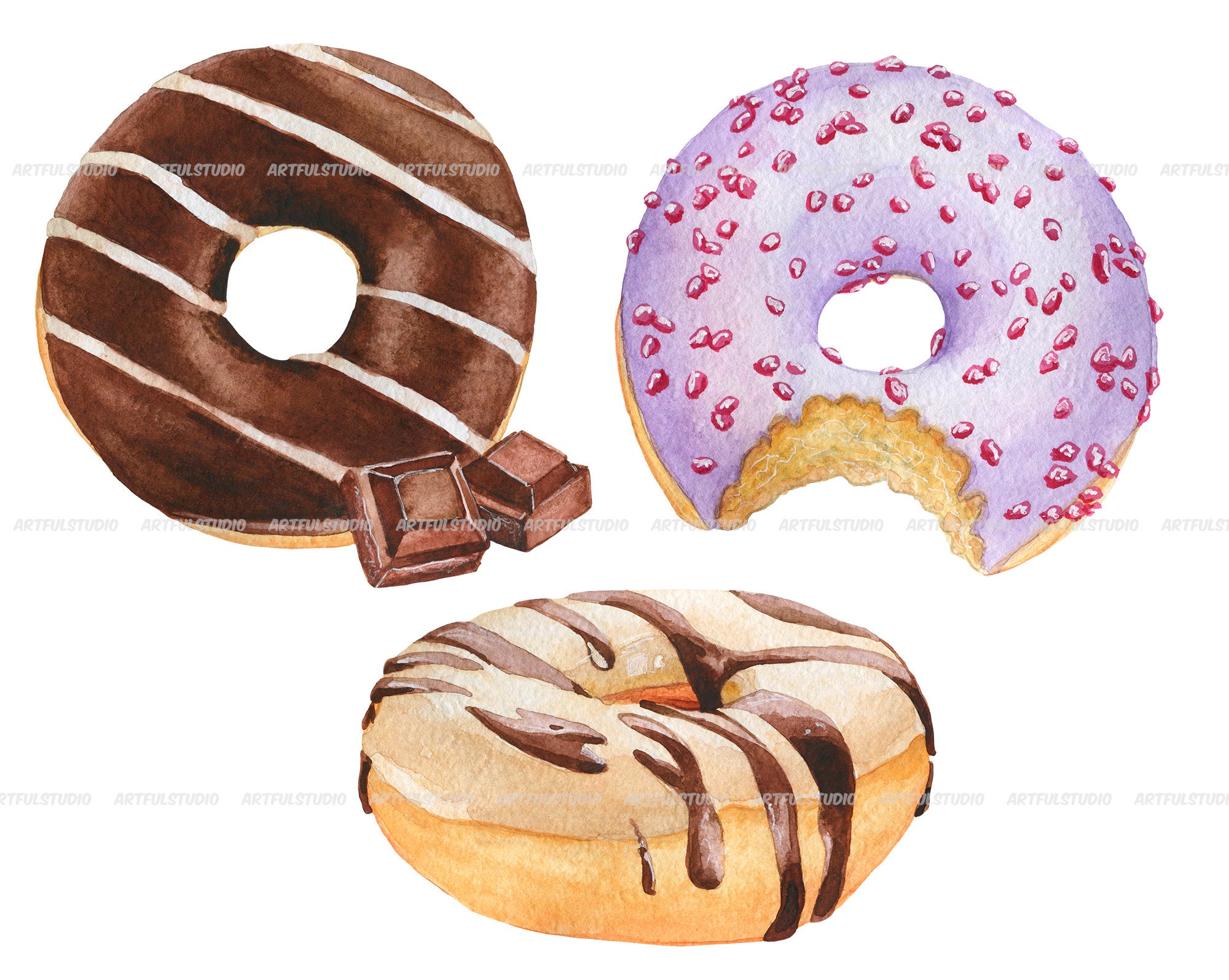Donut Watercolor Clipart pastel Donuts-sweet Bakery - Etsy