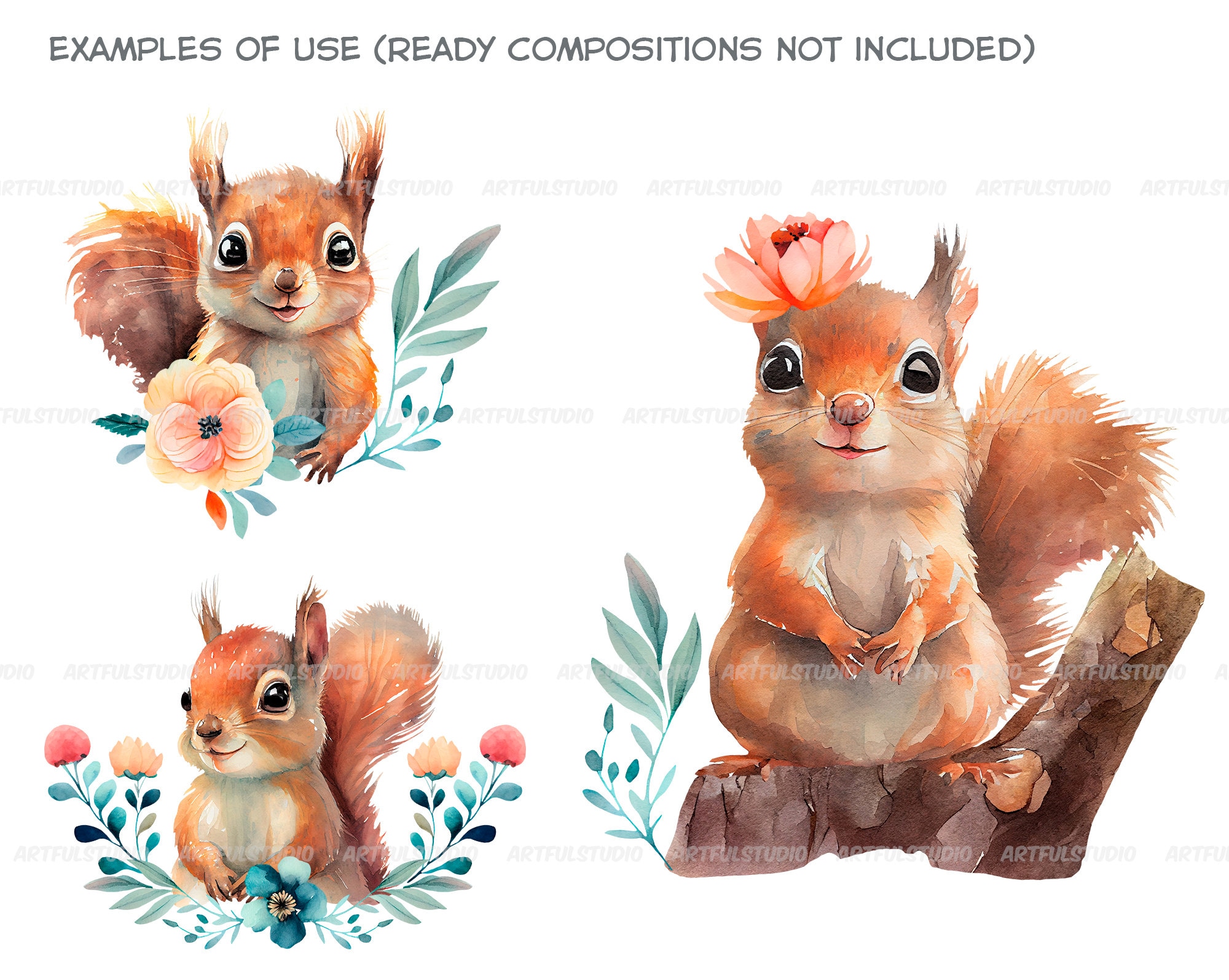 Watercolor Cute Baby Squirrels Clipart-realistic Squirrel With - Etsy