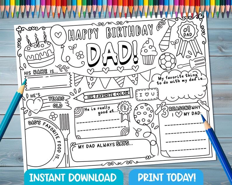 Happy Birthday Dad Activity Sheet - Coloring Page All About Dad ...