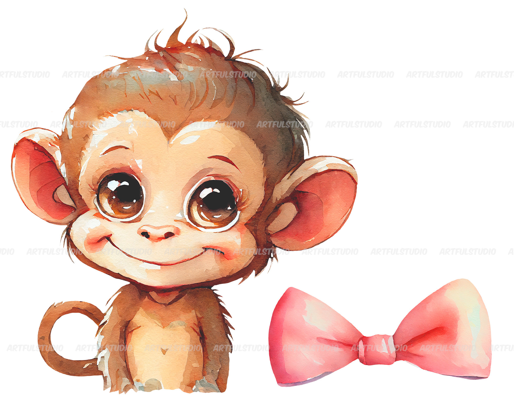 Watercolor Cute Baby Monkeys Clipart-realistic Monkey With Flower-baby ...