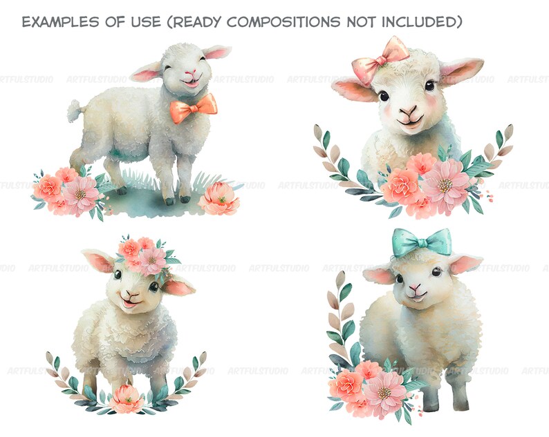 Watercolor Cute Baby Lambs Clipart-realistic Lamb With Flower-baby ...