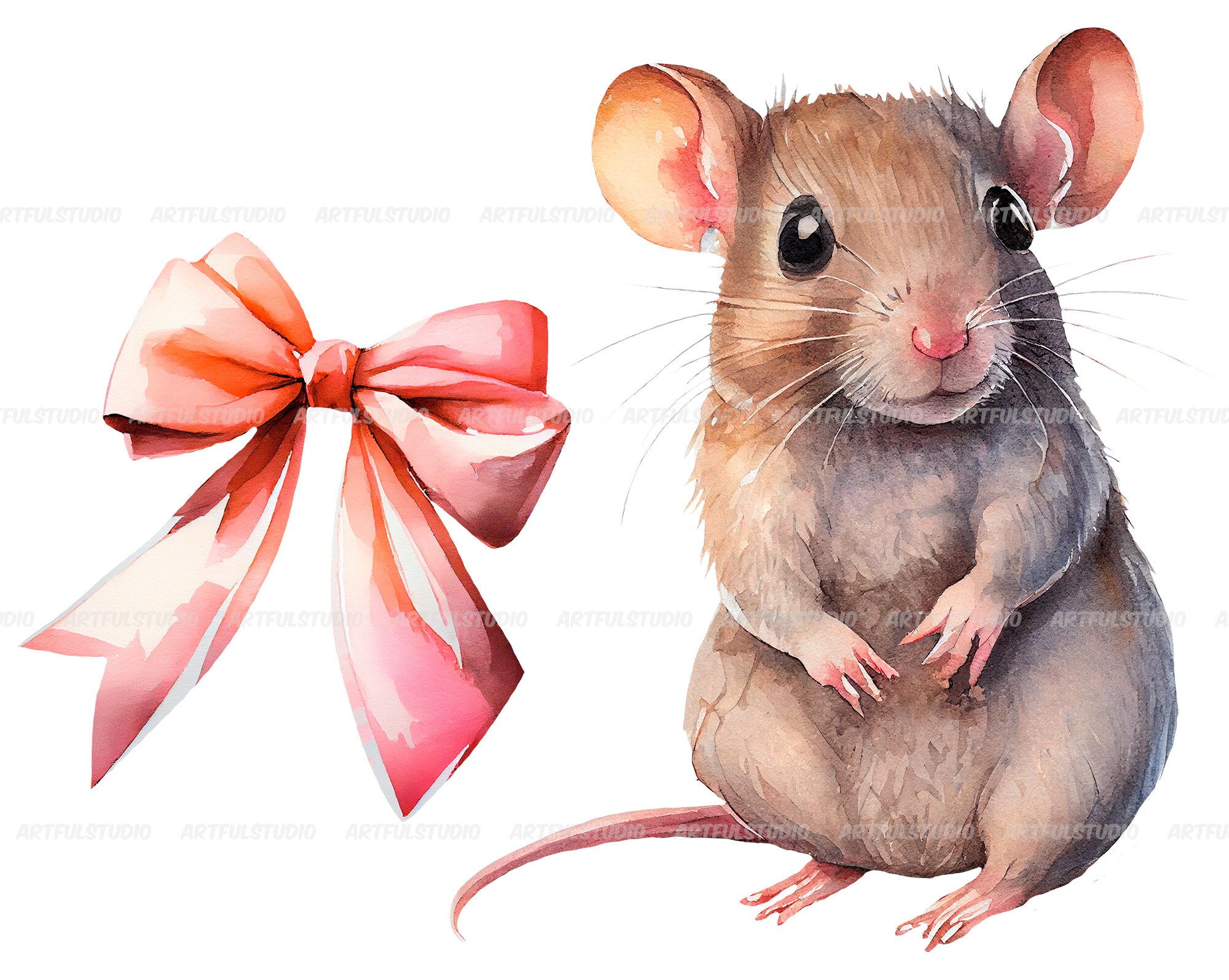 Watercolor Cute Baby Rats Clipart-realistic Mouse With Flower-baby ...