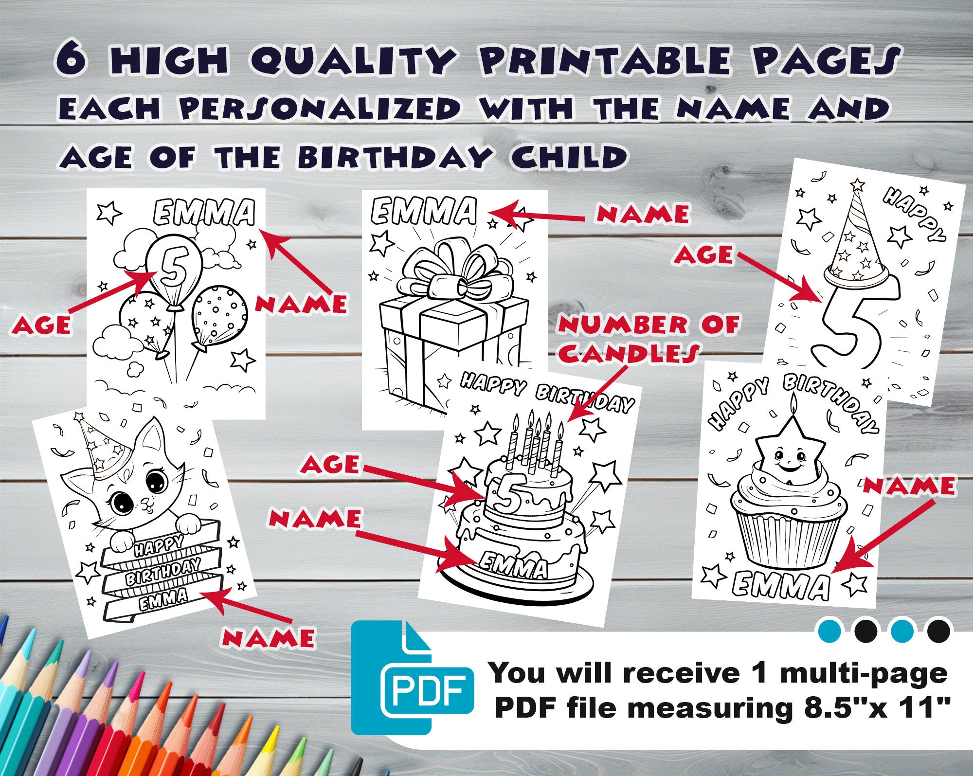 Customizable Birthday Coloring Book: Personalized Kids Activity ...