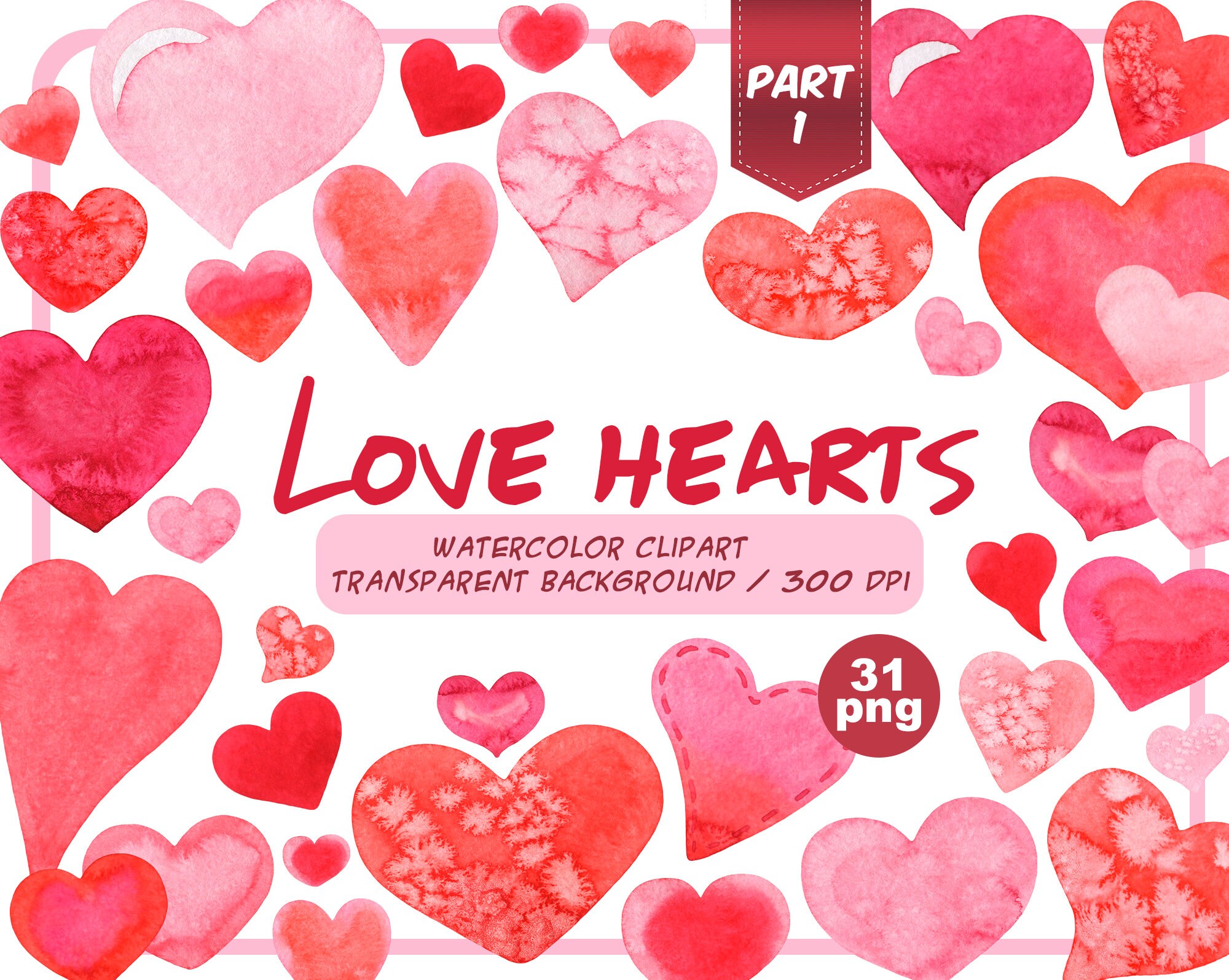 Watercolor Love Hearts Clipart-valentine's Day Graphics for Planner ...