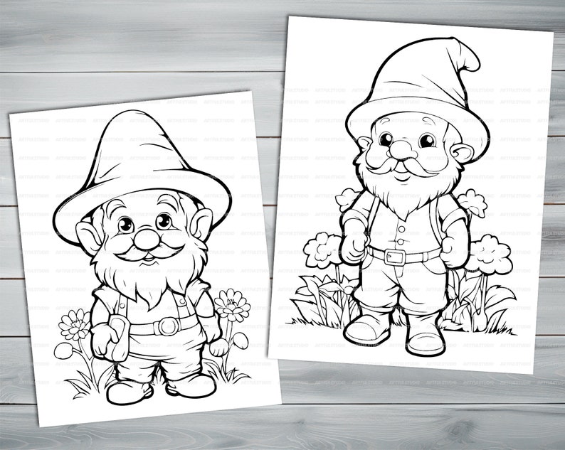 Garden Gnome PDF Coloring Book Printable Colouring Pages for Kids Cute ...