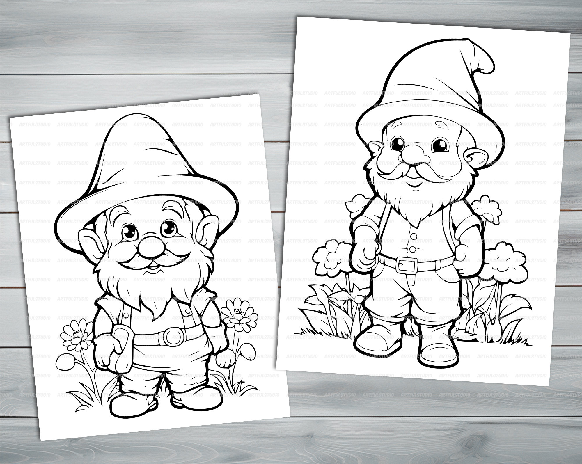 Garden Gnome PDF Coloring Book Printable Colouring Pages for Kids Cute ...