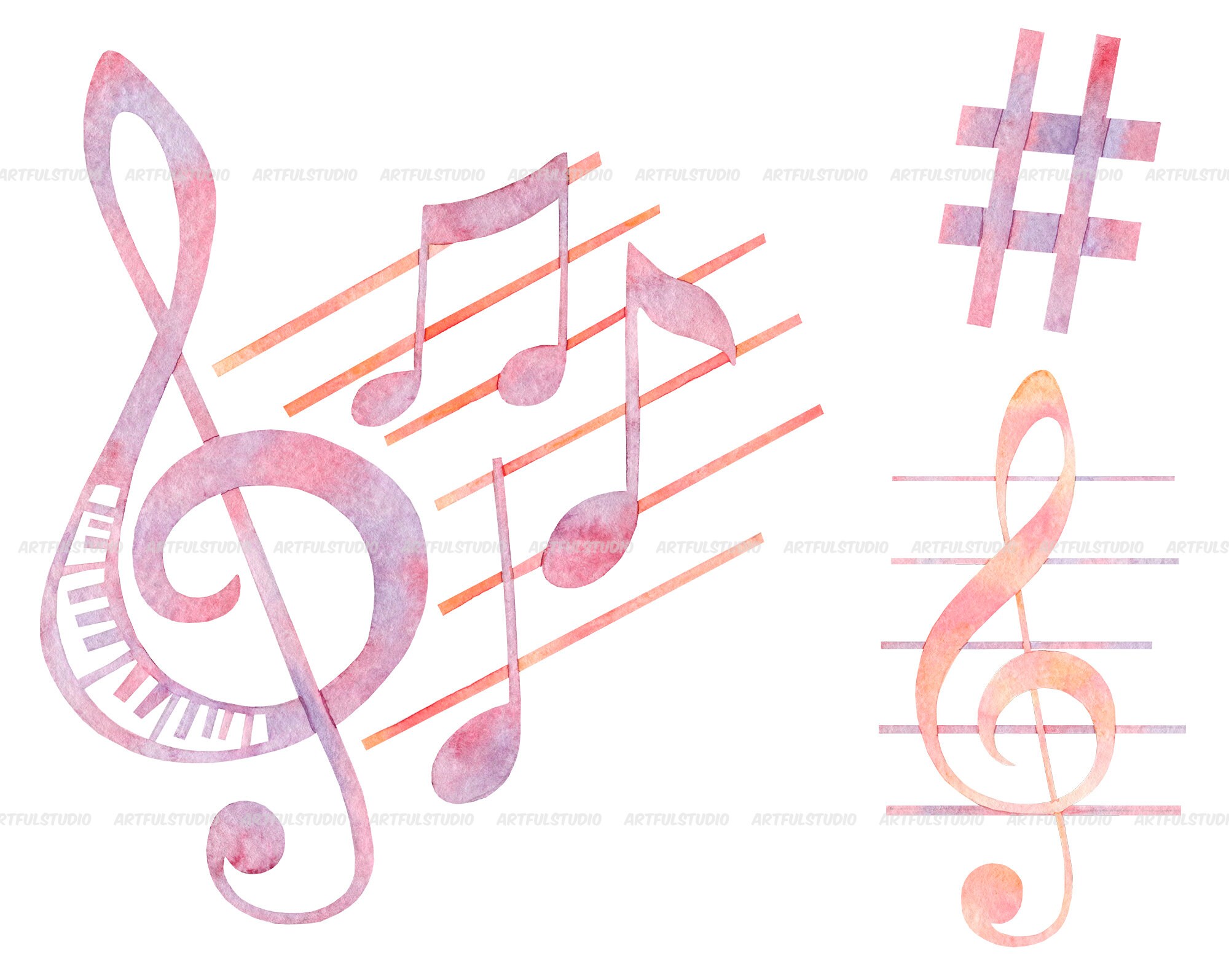 Watercolor Musical Notes Clipart Musical Key Png Musical Notation ...