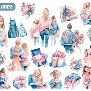 Watercolor Mom and Daughter Clipart: Mother's Day PNG (digital Download ...