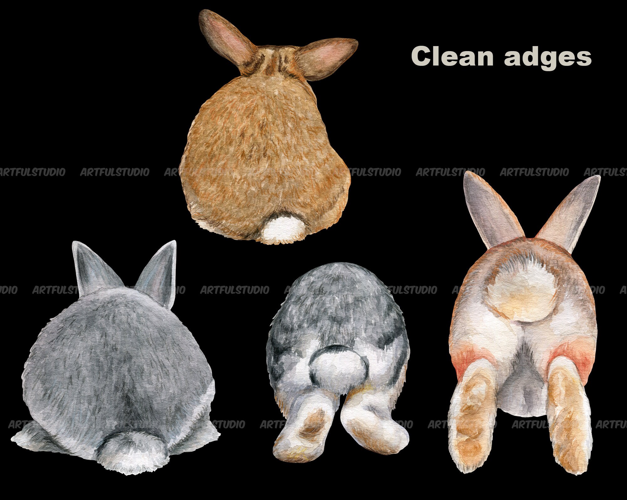 Watercolor Bunny Tails Clipart: Easter Rabbit Graphics (PNG) - Etsy