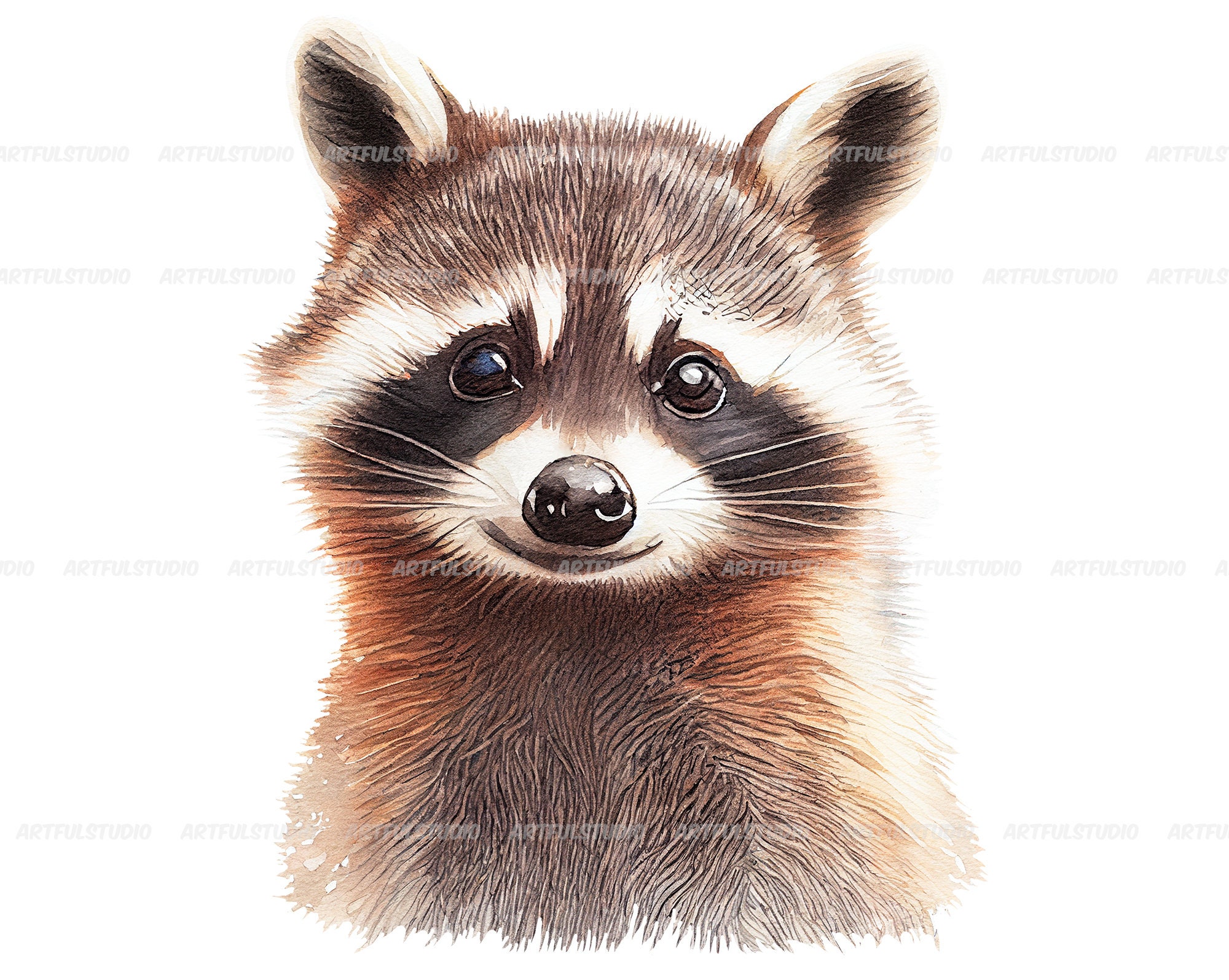 Watercolor Cute Baby Racoons Clipart-realistic Raccoon With - Etsy