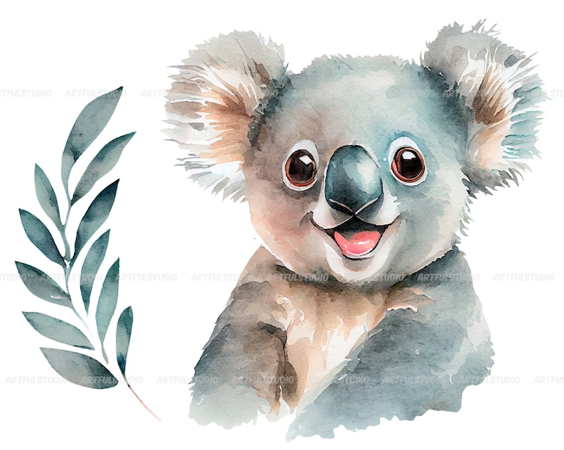 Watercolor Cute Baby Koalas Clipart-realistic Koala With Flower ...