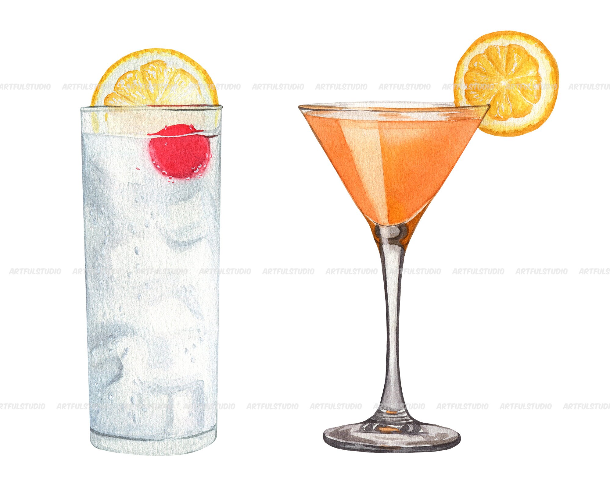 Watercolor Cocktails Clipart-signature Cocktails-alcoholic Drinks ...