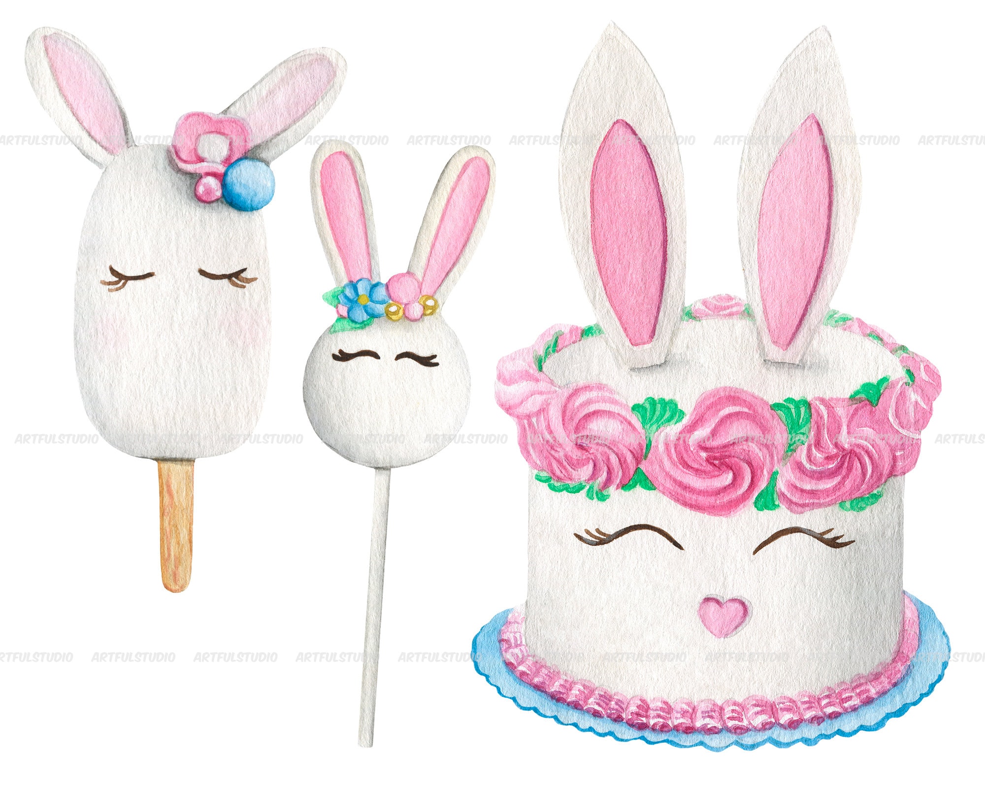 Watercolor Easter Sweets Clipart-easter Food-sweet Bunny-rabbit Pastel ...