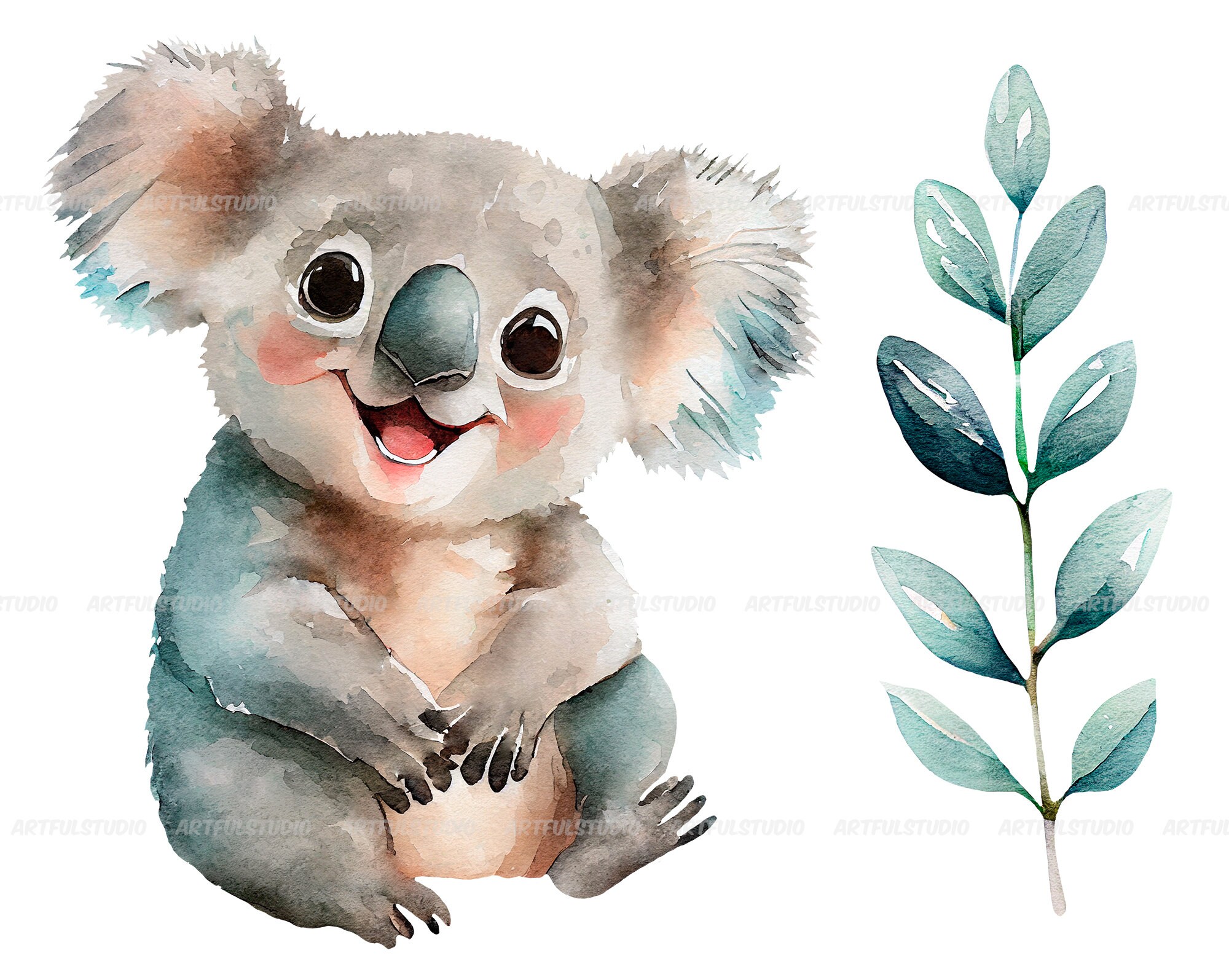 Watercolor Cute Baby Koalas Clipart-realistic Koala With Flower ...