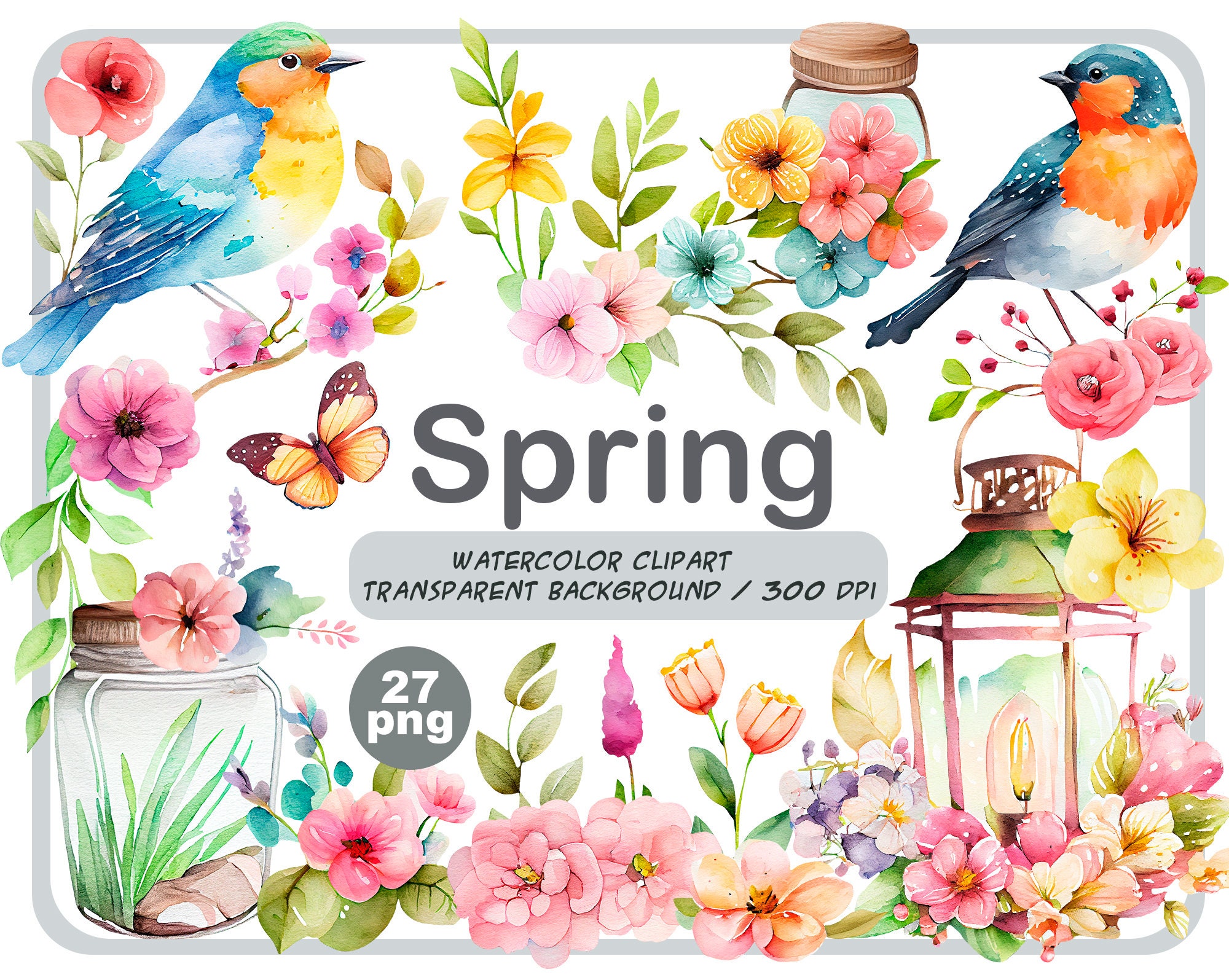 Watercolor Spring Clipart-spring Flowers-botanical Illustration-easter ...