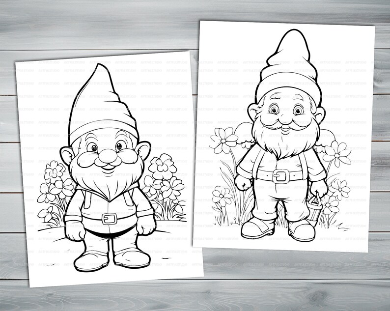Garden Gnome PDF Coloring Book Printable Colouring Pages for Kids Cute ...