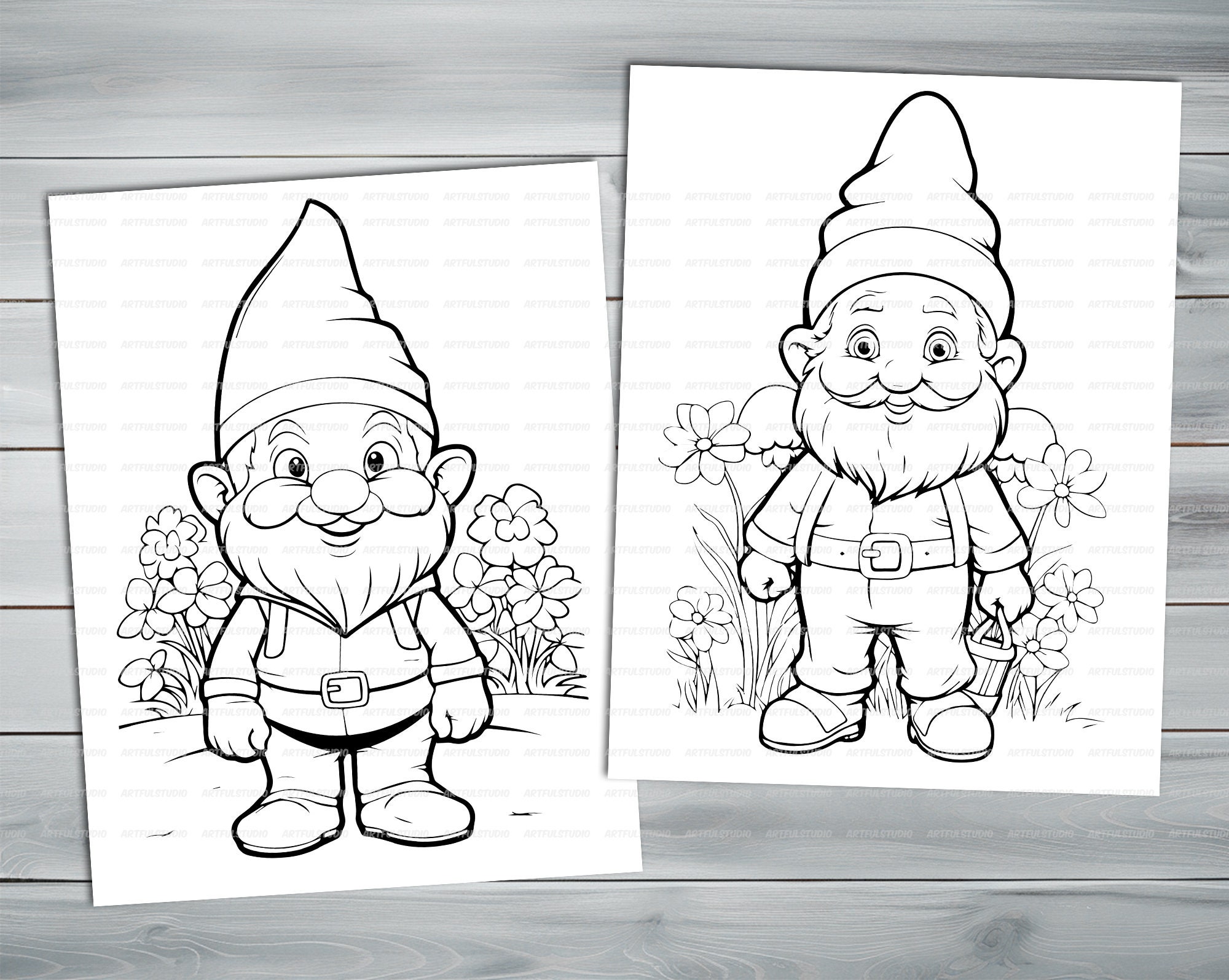 Garden Gnome PDF Coloring Book Printable Colouring Pages for Kids Cute ...