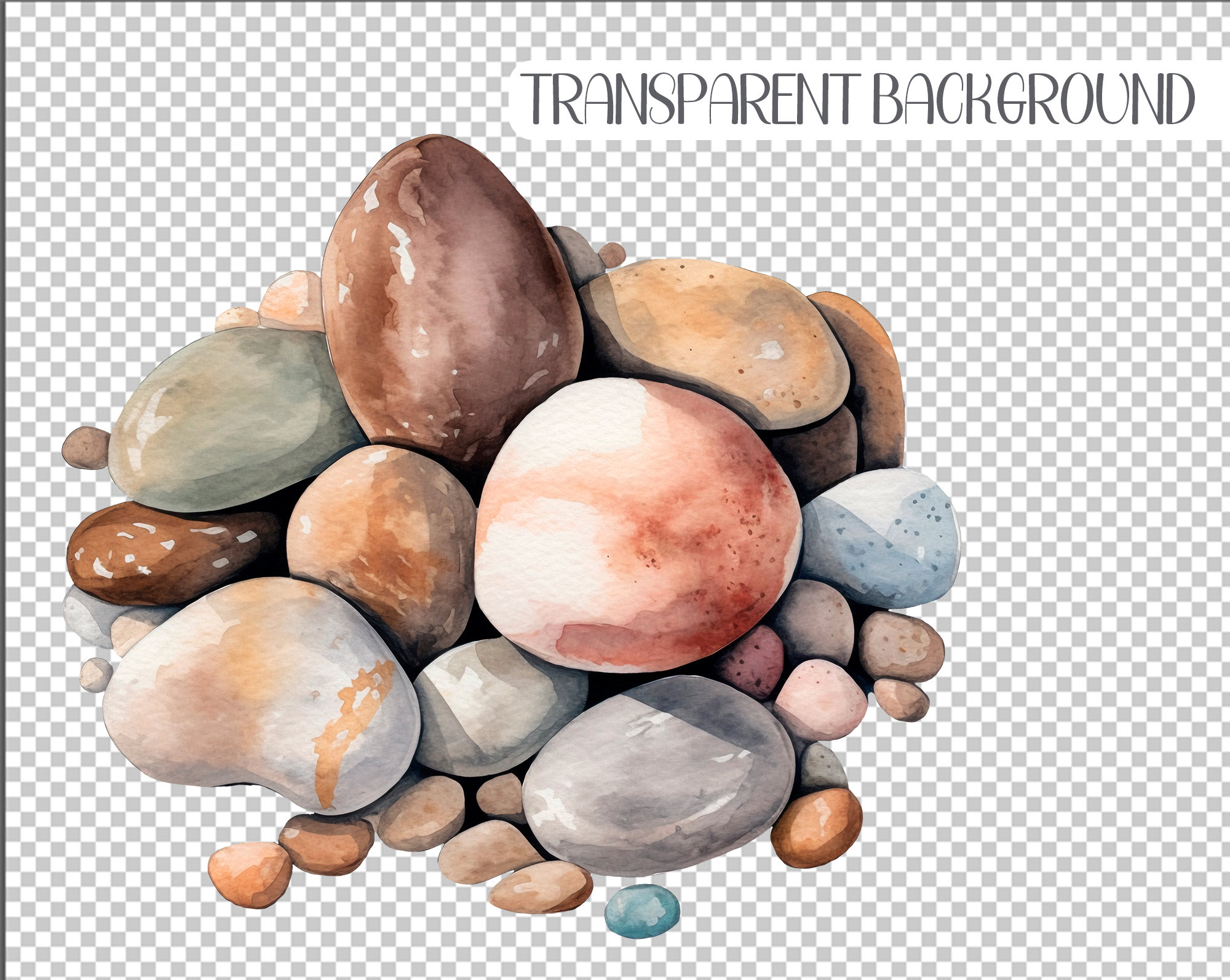 Watercolor Beach Pebbles Clipart Beautiful Stones Png-rock - Etsy
