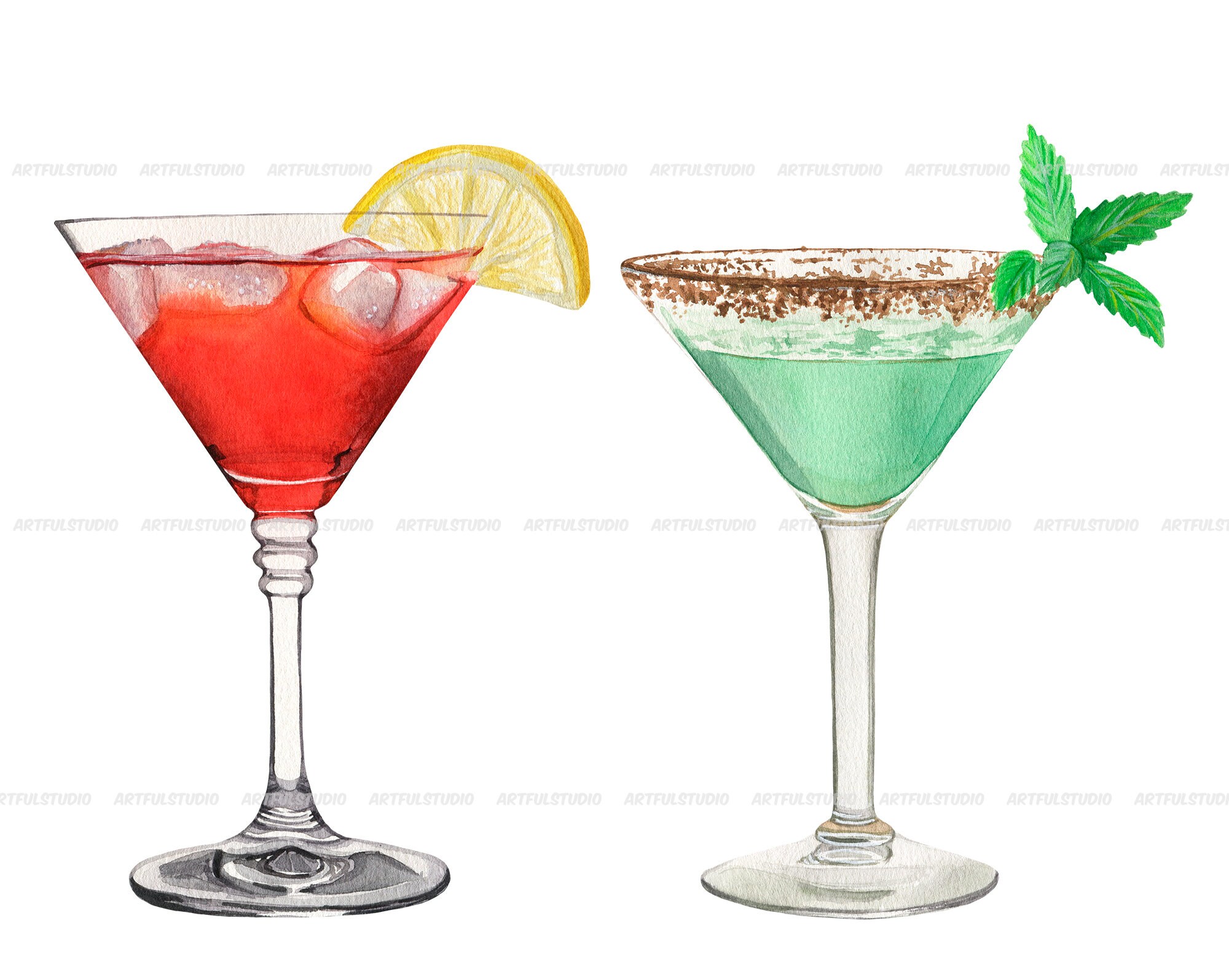 Watercolor Cocktails Clipart-signature Cocktails-alcoholic Drinks ...