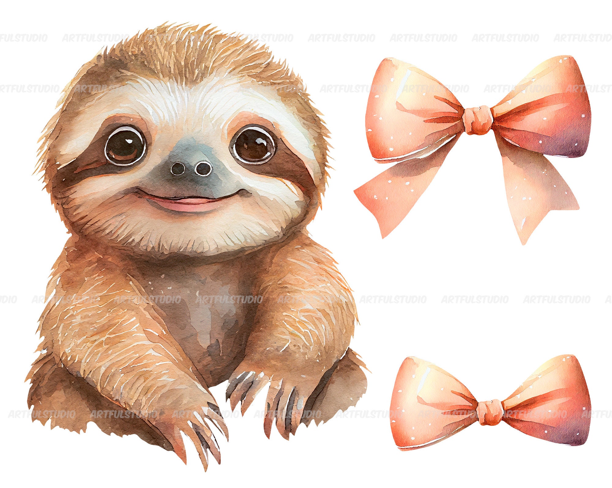 Watercolor Cute Baby Sloths Clipart-realistic Sloth With - Etsy