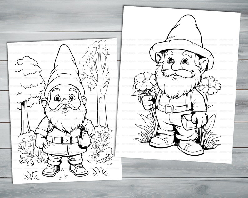 Garden Gnome PDF Coloring Book Printable Colouring Pages for Kids Cute ...