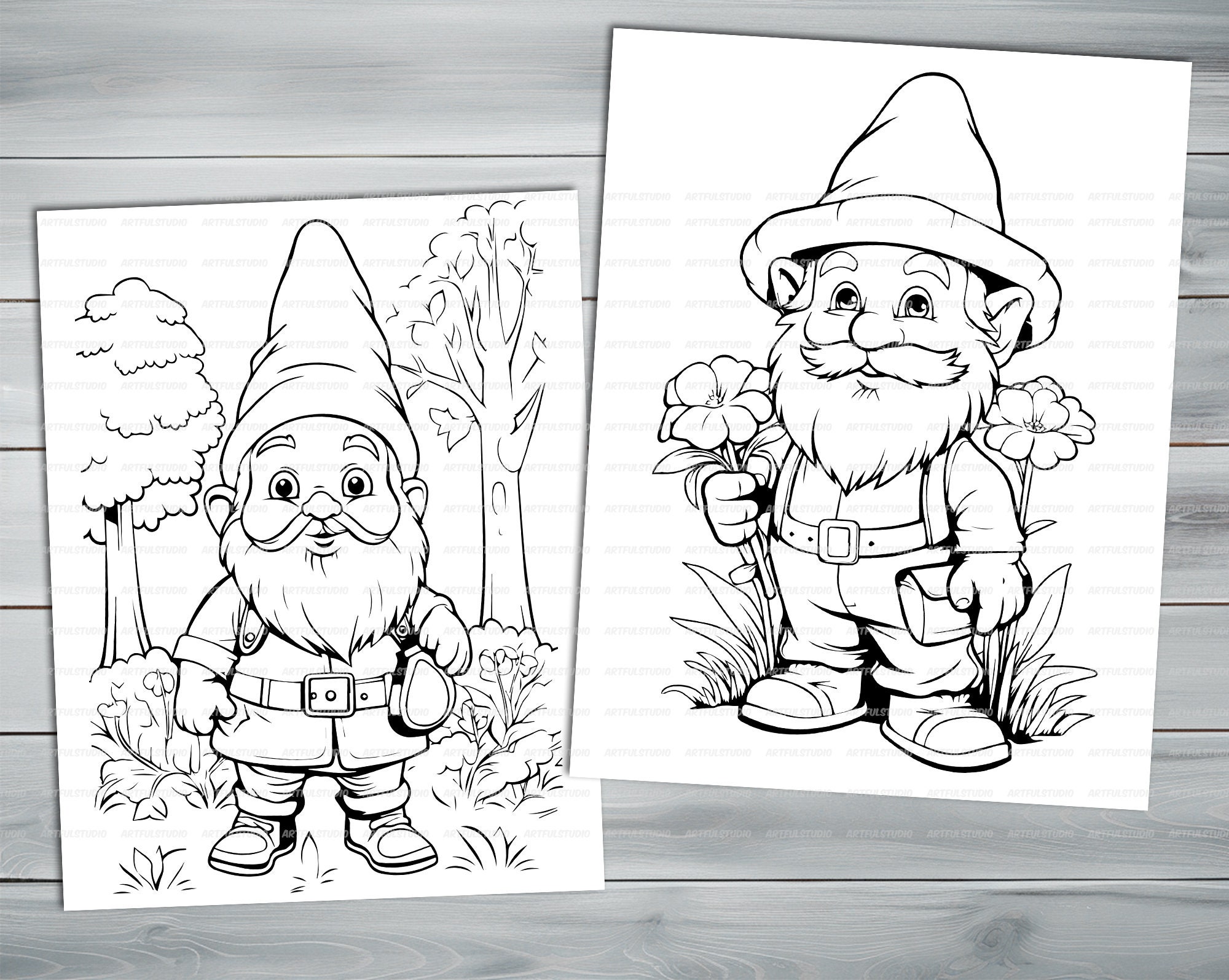 Garden Gnome PDF Coloring Book Printable Colouring Pages for Kids Cute ...