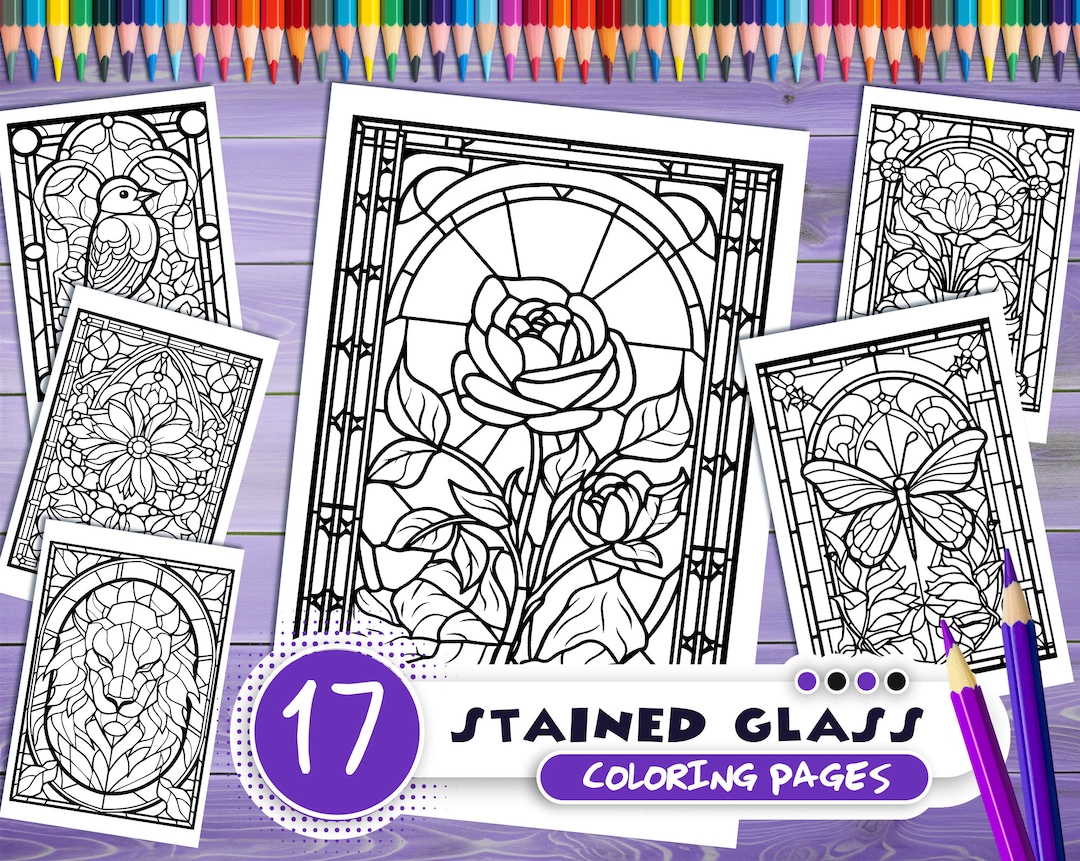 Stained Glass PDF Coloring Book - Printable Colouring Pages for Adults ...