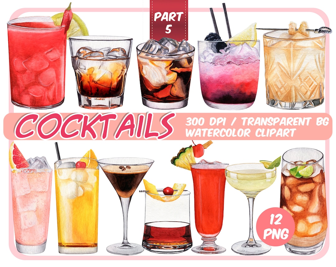 Watercolor Cocktails Clipart-signature Cocktails-alcoholic Drinks ...