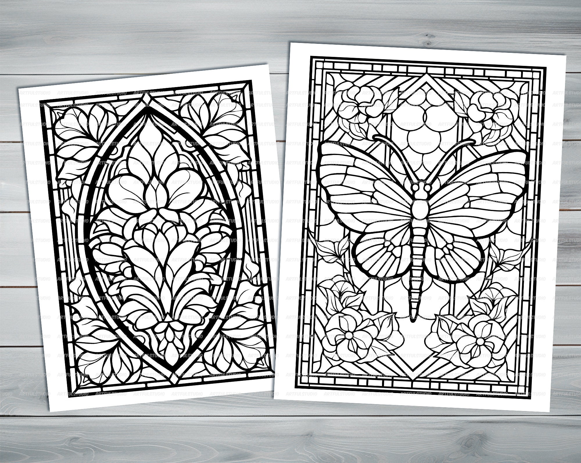 Stained Glass PDF Coloring Book Printable Colouring Pages for Adults ...