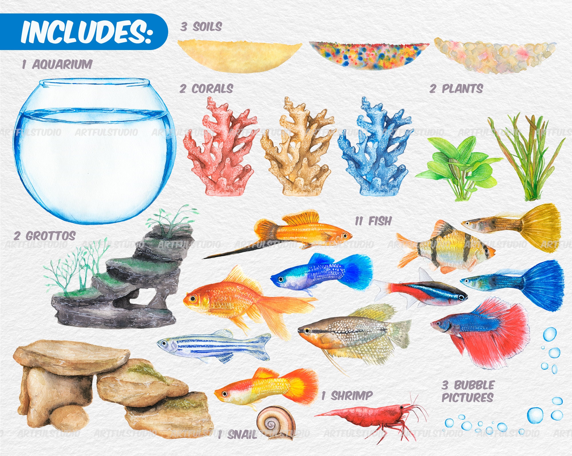 Watercolor Tropical Fish Clipart-freshwater Aquarium Constructor-make ...