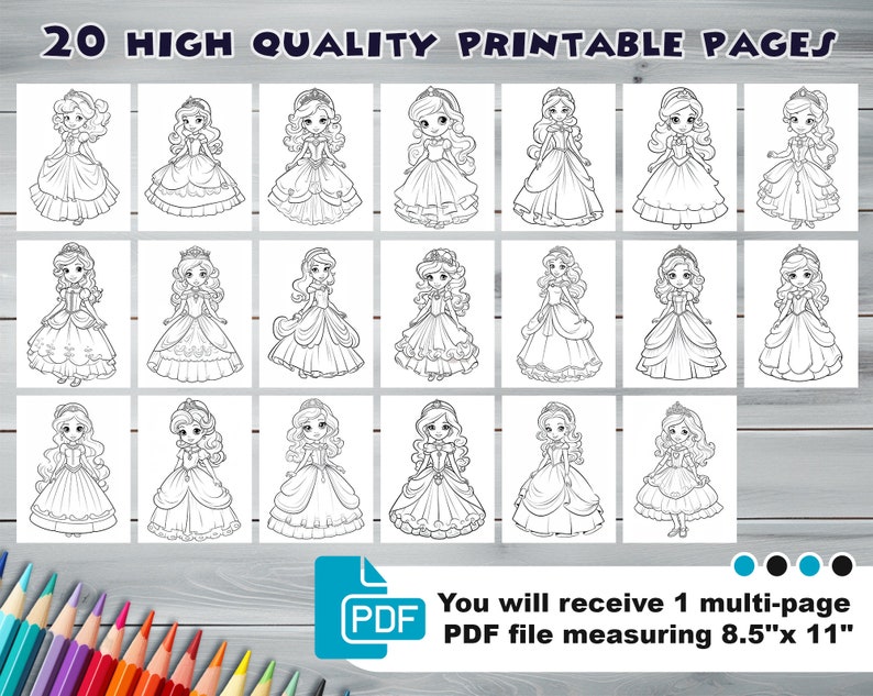 Princess Doll PDF Coloring Book Printable Colouring Pages for Kids Cute ...