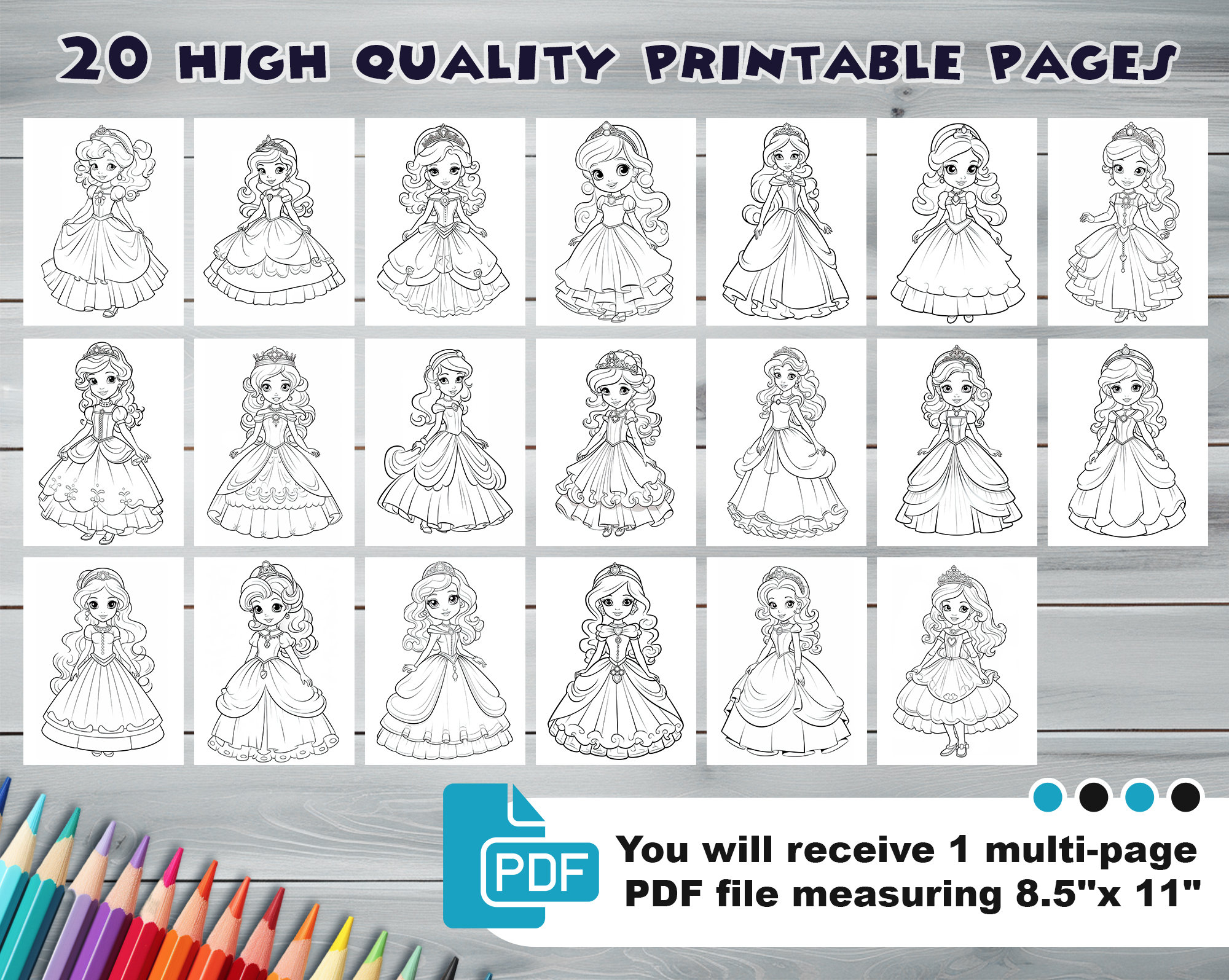 Princess Doll PDF Coloring Book Printable Colouring Pages for Kids Cute ...
