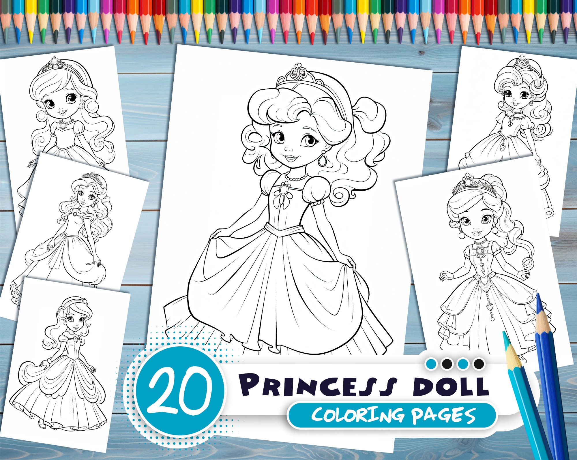 Princess Doll PDF Coloring Book Printable Colouring Pages for Kids Cute ...