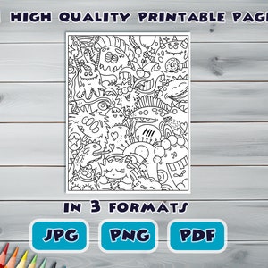 Monsters Coloring Page - Printable Funny Creatures Activity Sheet for ...